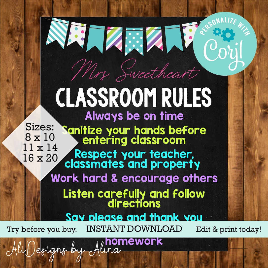 Classroom Rules PRINTABLE Poster, Editable Template, Back to School ...