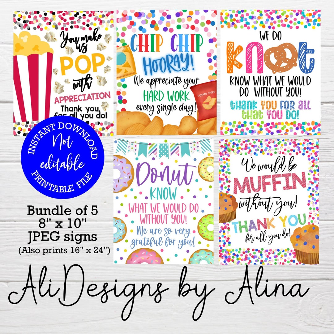 Snack Table Appreciation Signs, PRINTABLE Bundle, INSTANT Download ...