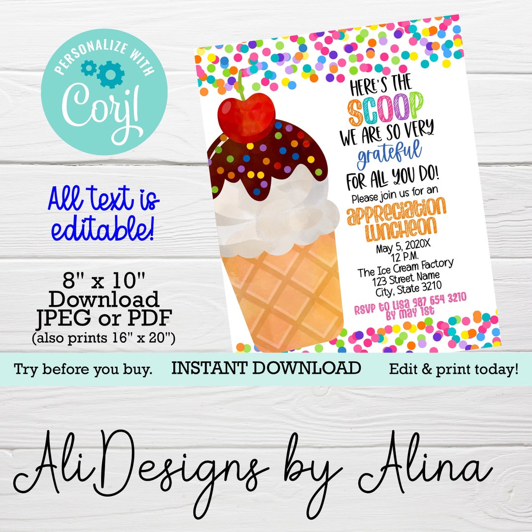 Teacher Staff Appreciation Week Flyer, Luncheon Invitation, Ice Cream ...