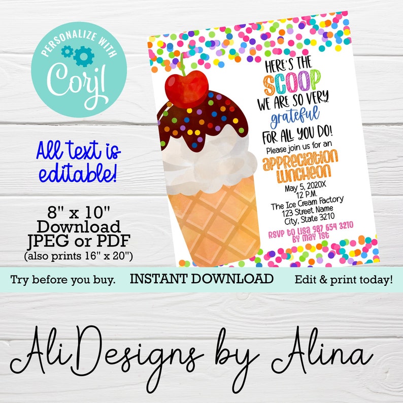 Teacher Staff Appreciation Week Flyer, Luncheon Invitation, Ice Cream ...