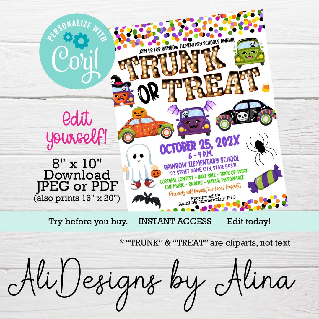 Trunk or Treat Halloween Flyer, EDITABLE Template, PTA PTO Event ...