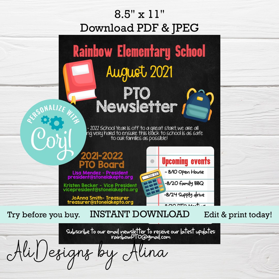 August Newsletter, Printable Flyer, EDITABLE Template, PTA PTO Event ...