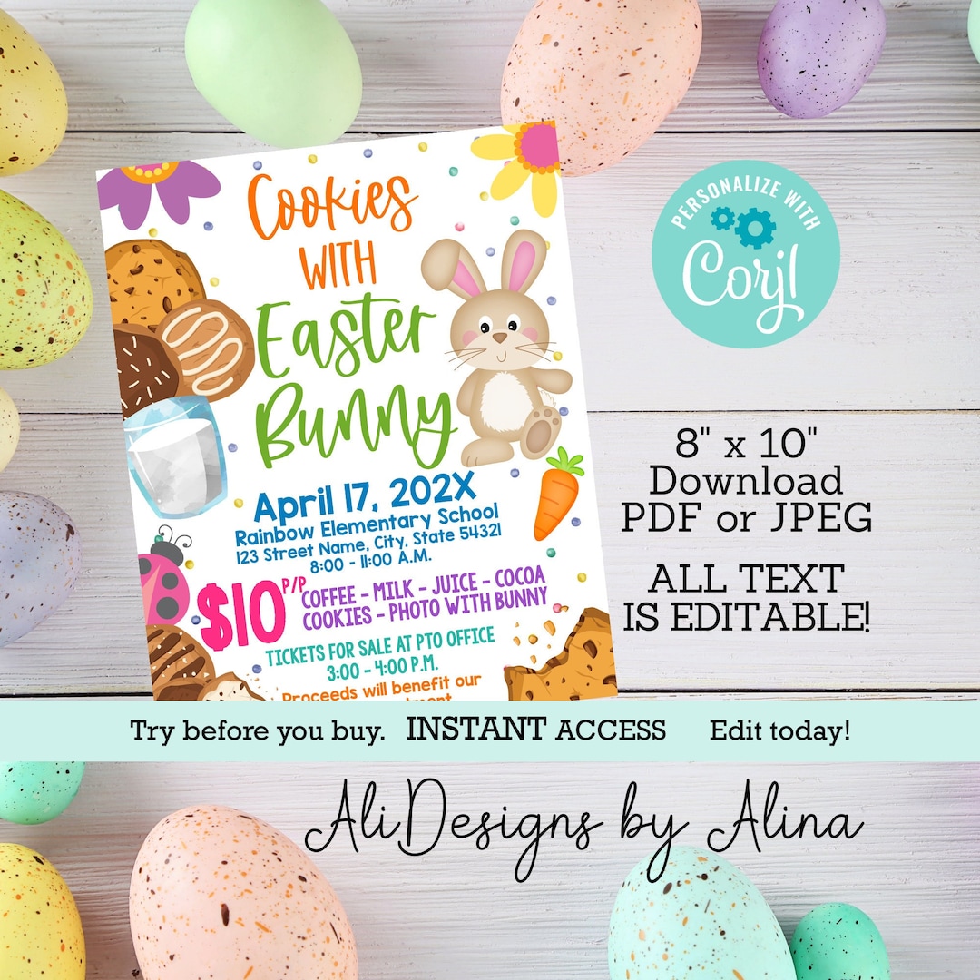 Cookies With Easter Bunny Flyer, PTA PTO Event Easter Fundraiser Ideas ...