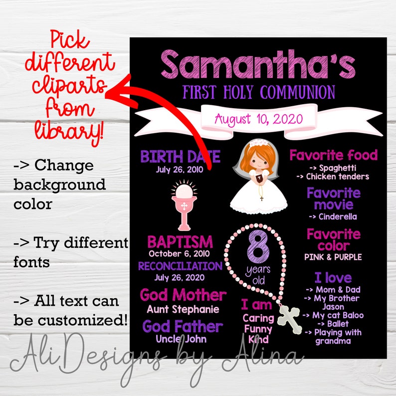 First Holy Communion Board, Girl, Editable Template (digital Download ...
