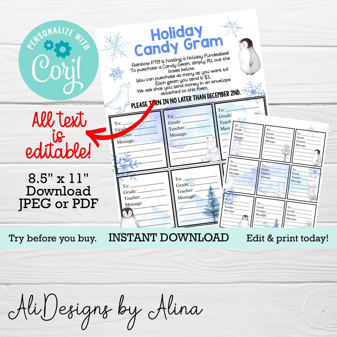 Christmas Candy Gram, Printable Flyer, PTA PTO, Winter Fundraiser ...