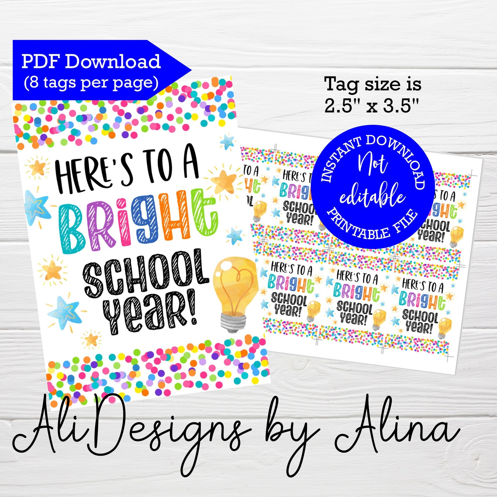 Here's to a Bright School Year Printable Tags INSTANT - Etsy