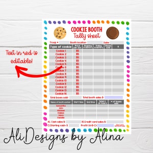 Girl Cookie Sale Booth Tally Sheet, EDITABLE Cookie Sales Tracker ...