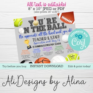 Sports Teacher Appreciation Week BUNDLE Calendar of Events, Luncheon ...