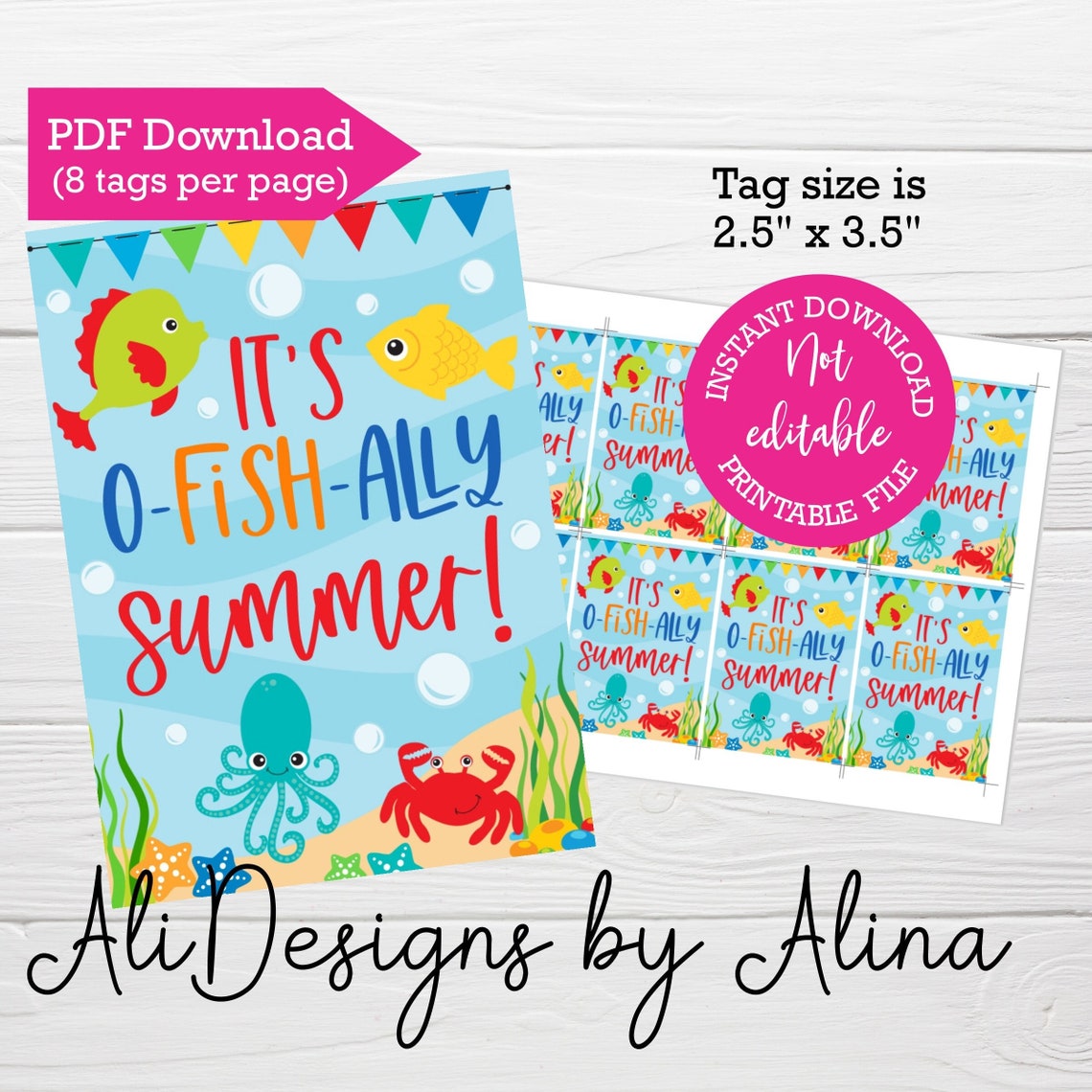 It's O-fish-ally Summer PRINTABLE Tags Instant Download - Etsy