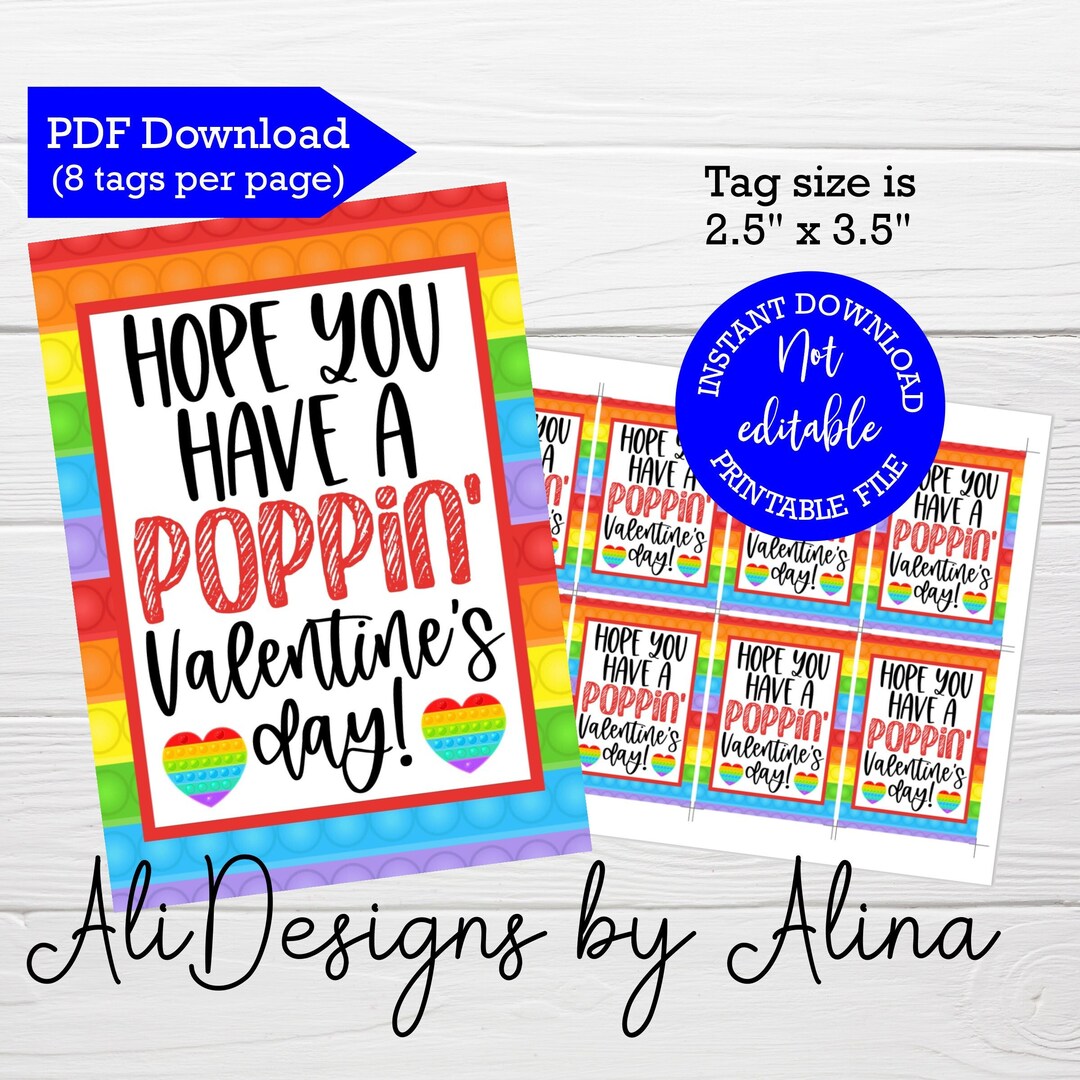 Hope You Have a POPPIN Valentine's Day, PRINTABLE Tags, INSTANT ...