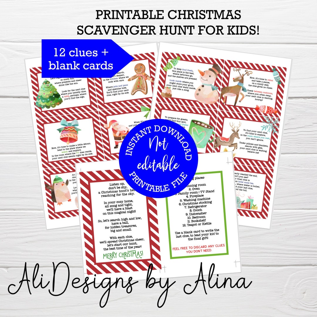Christmas Scavenger Hunt for Kids Treasure Hunt PRINTABLE Clues ...