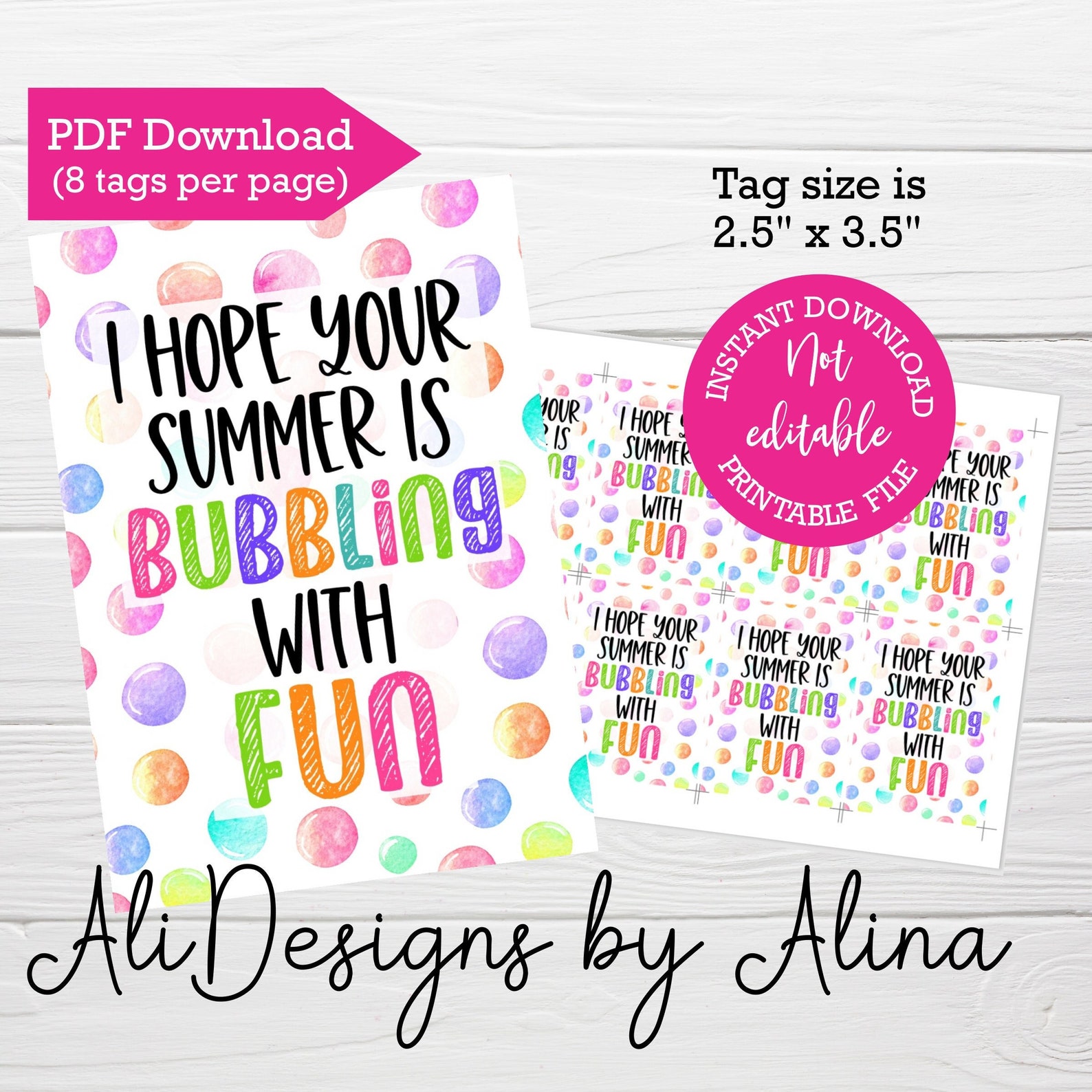 I Hope Your Summer is Bubbling With Fun, Printable Tags, INSTANT ...