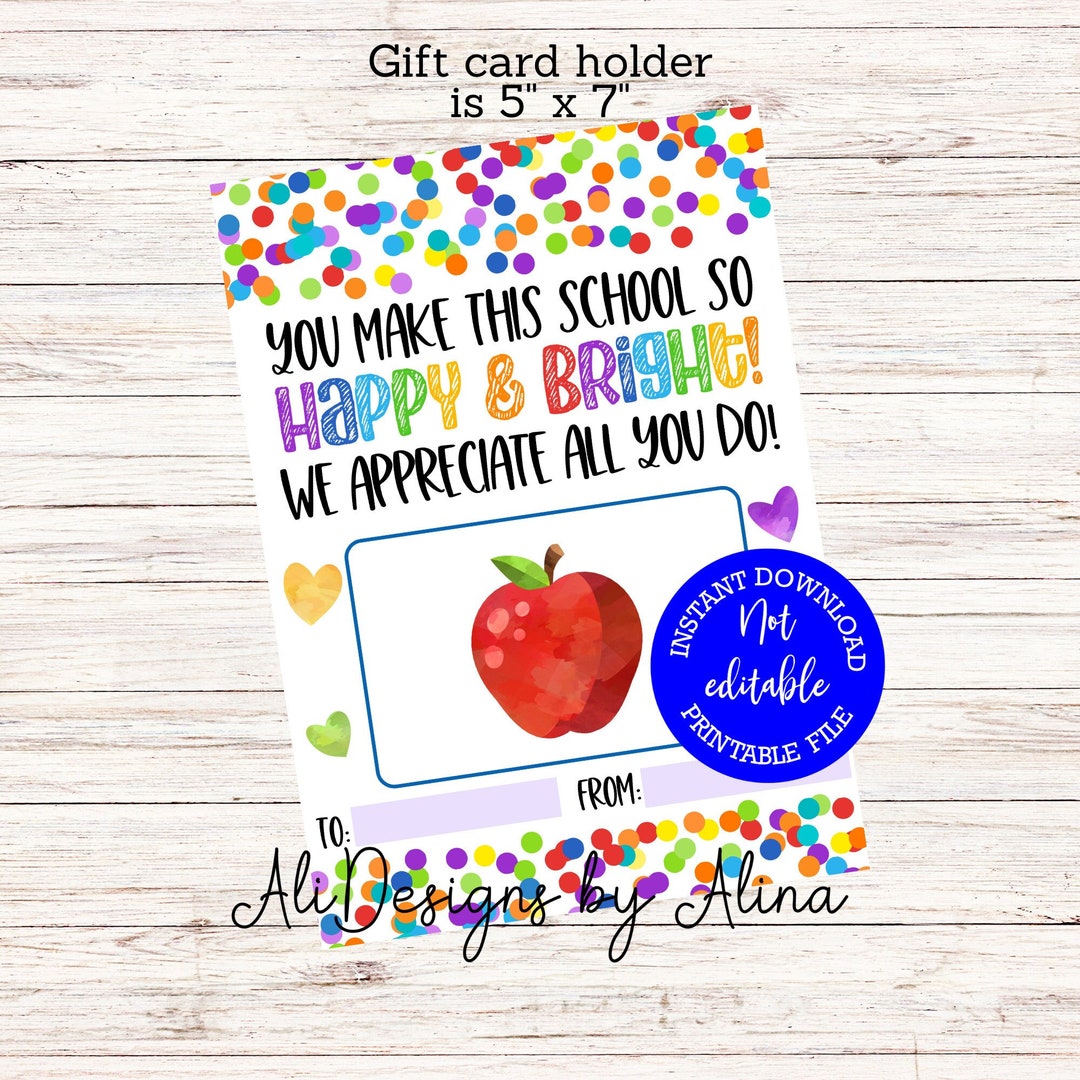 Teacher Appreciation PRINTABLE Gift Card Holder, Happy and Bright Theme ...