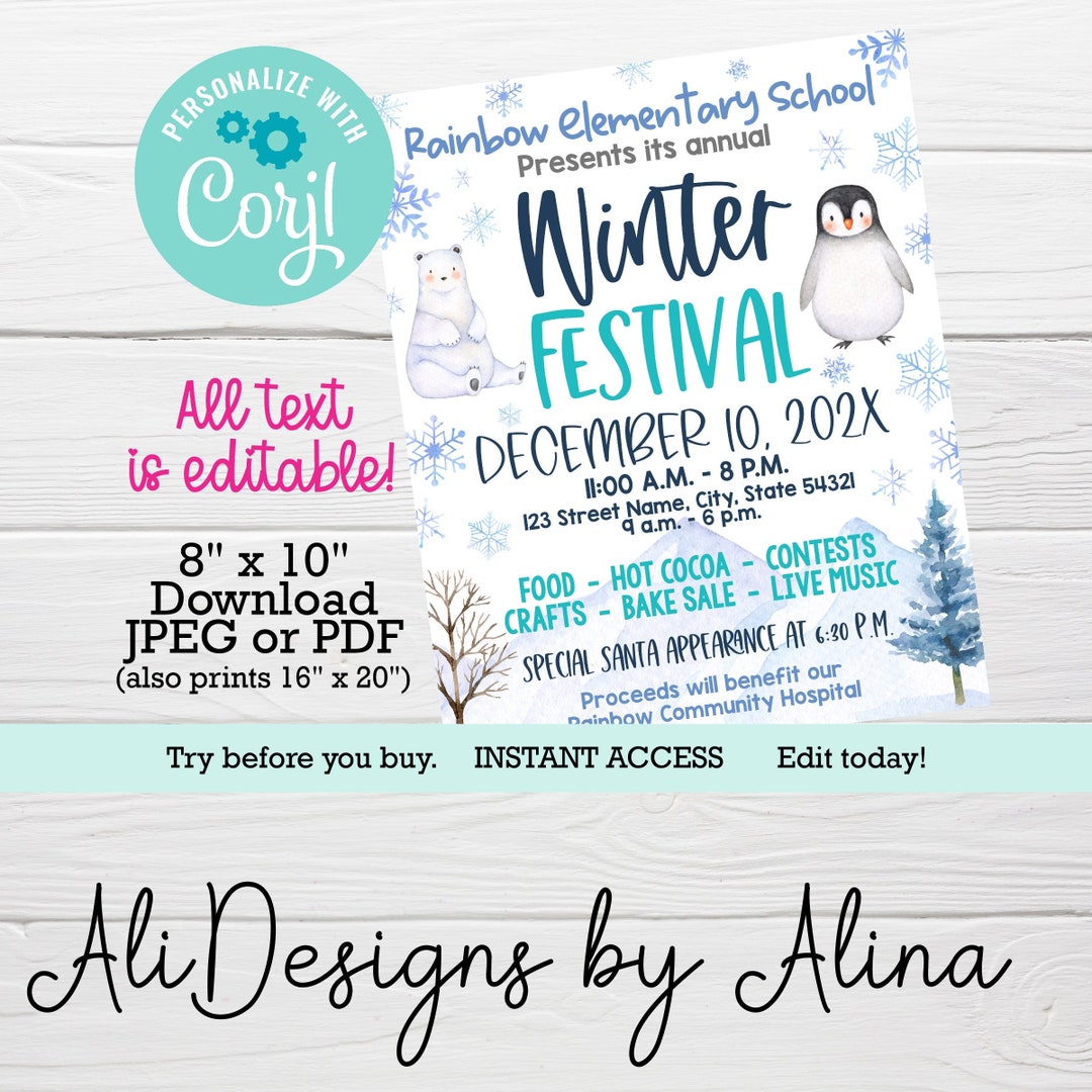 Winter Festival Flyer, EDITABLE Poster, Winter Market, Christmas ...