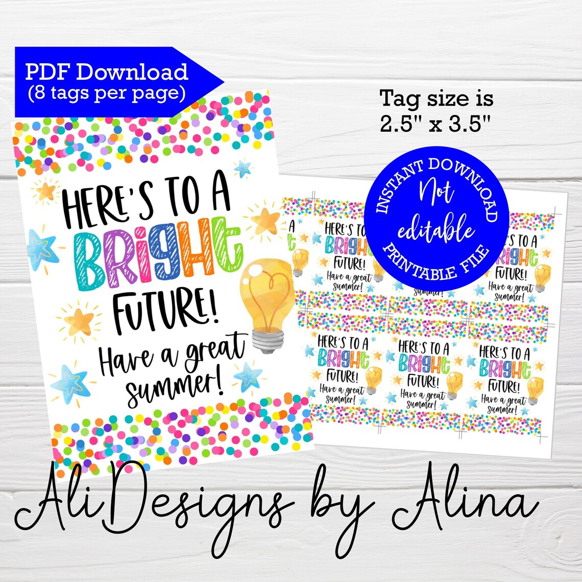 Here's to a Bright Future, PRINTABLE Favor Tags, Instant Download, End ...