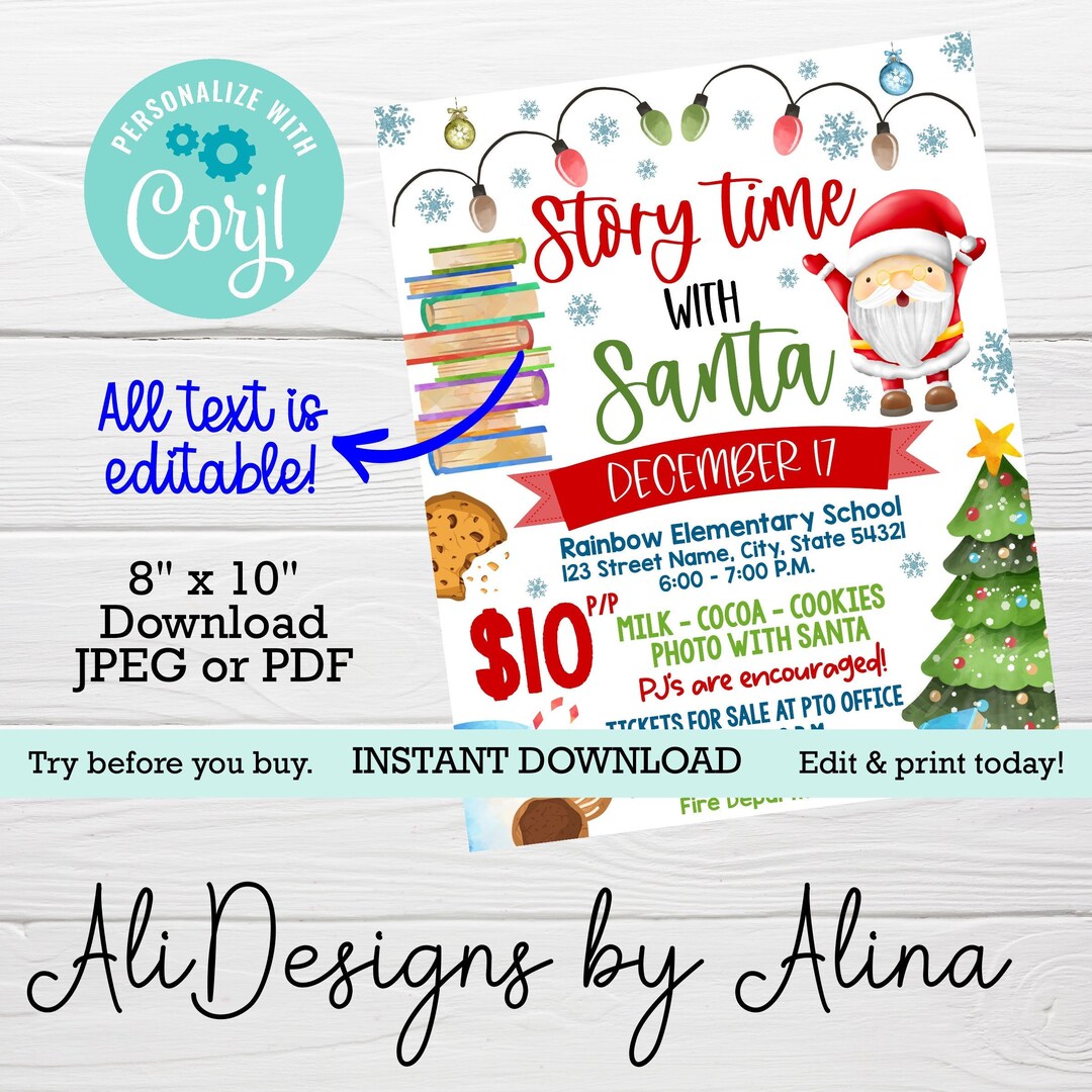 Story Time With Santa Flyer EDITABLE Template, Fundraiser Ideas ...