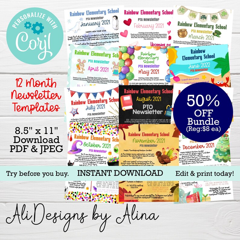Monthly Newsletter EDITABLE Yearly Newsletter Bundle PTA - Etsy