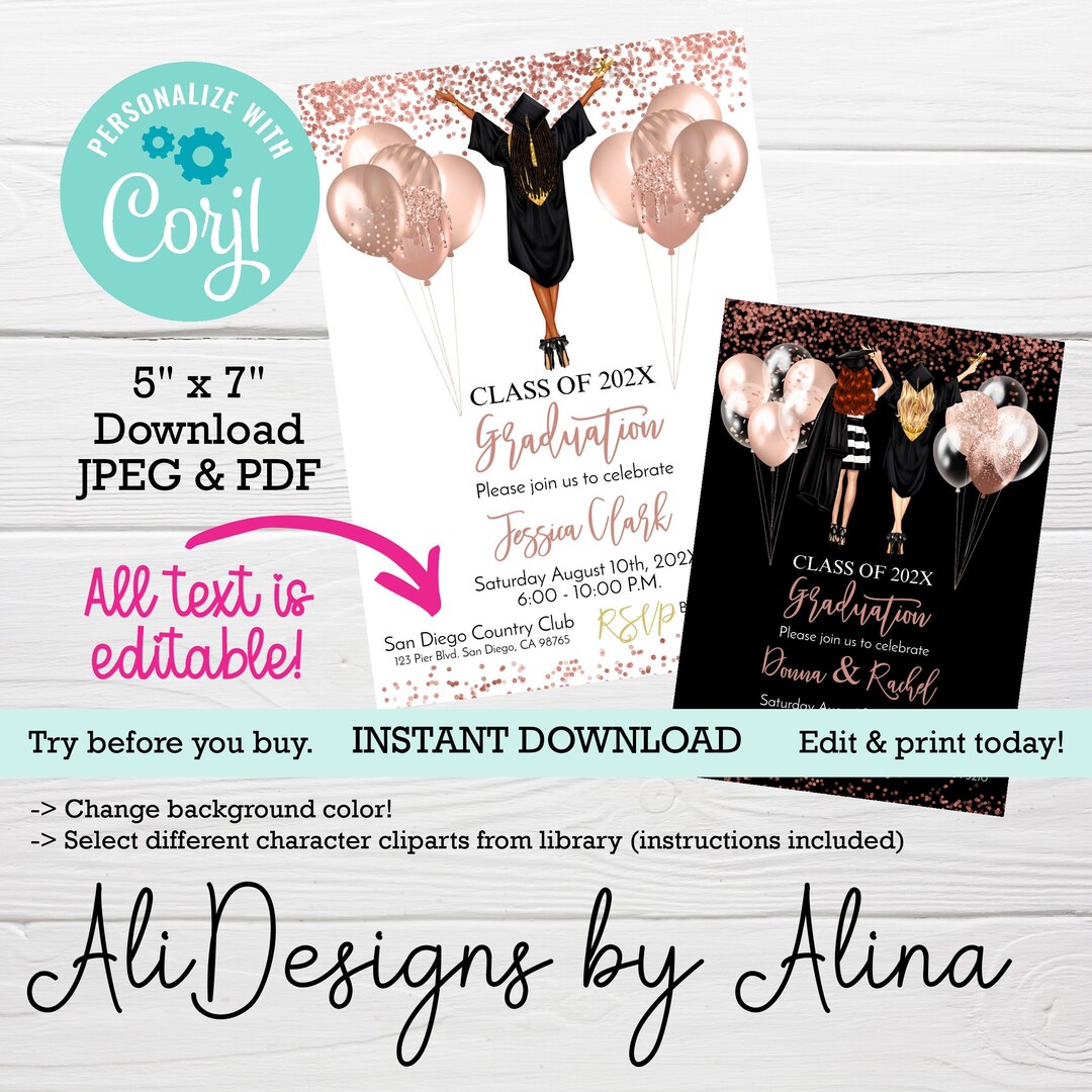 Rose Gold Graduation Invitation, College Graduation Invite, Class of ...