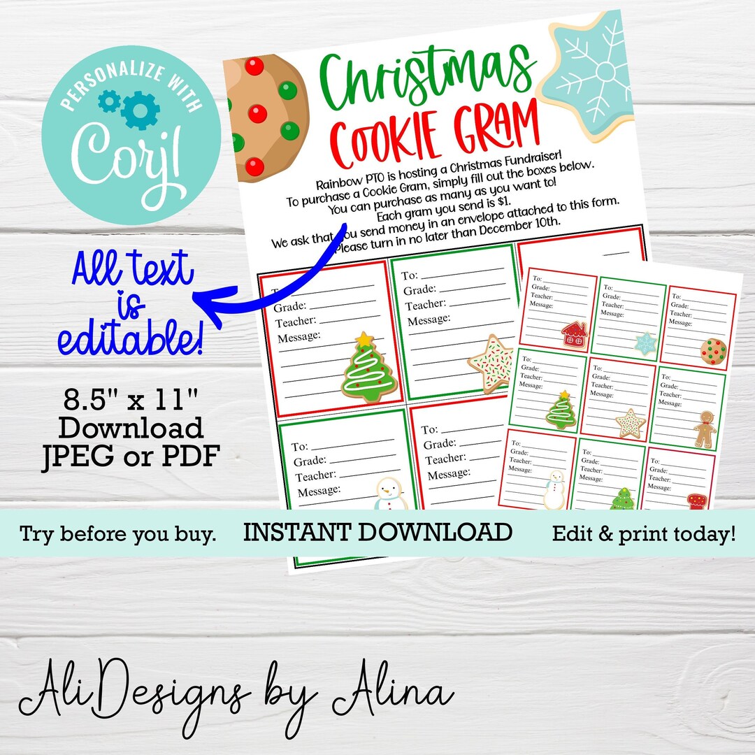Christmas Cookie Gram Flyer, PTA PTO Christmas Fundraiser, EDITABLE ...