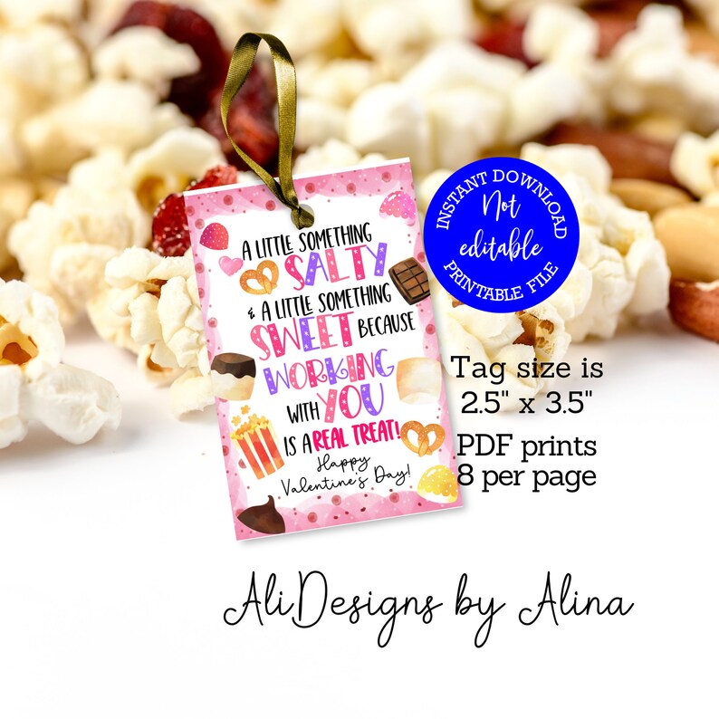 Sweet and Salty Valentine Tags, Working With You is a Treat, Gift for ...