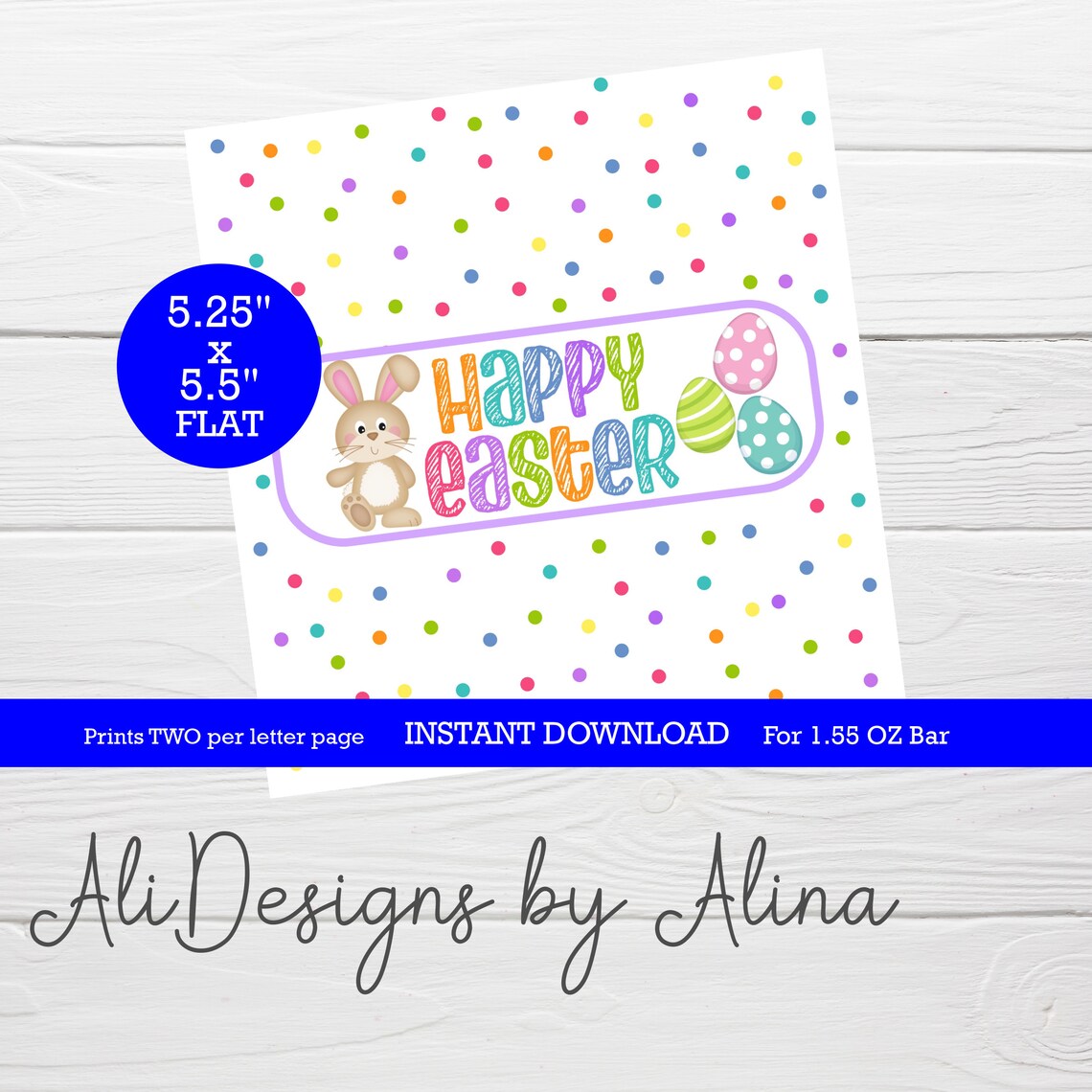 Easter Chocolate Wrapper, INSTANT DOWNLOAD, Printable PDF, Easter Bunny ...