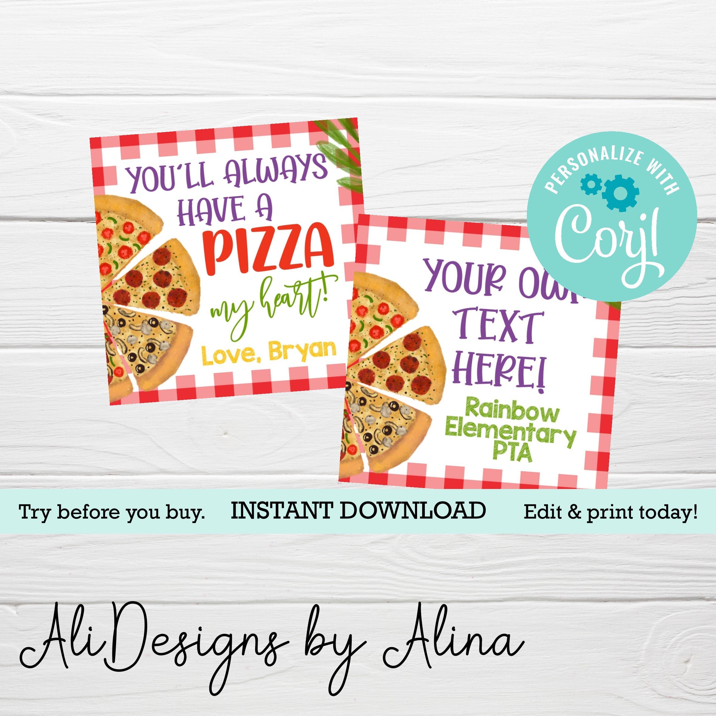 Pizza Favor Tag EDITABLE Template DIGITAL Download Pizza - Etsy