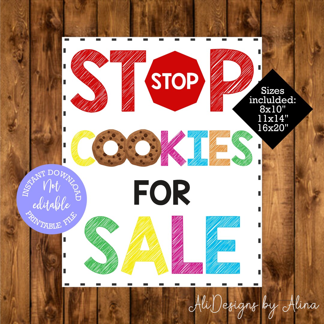 Cookie Booth Printable Sign, Girl Cookie Sales, Stop for Cookies Sign ...