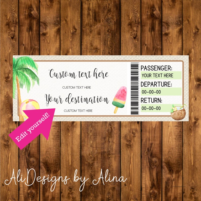 Boarding Pass to the Beach Printable Ticket for Any Occasion - Etsy