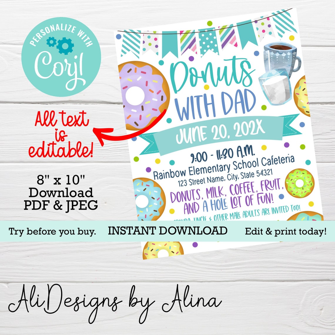 Donuts With Dad Fundraiser Printable Flyer PTA PTO Event - Etsy