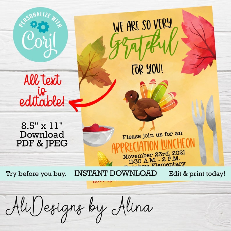 Thanksgiving Luncheon EDITABLE Flyer, Thanksgiving Dinner, Printable ...