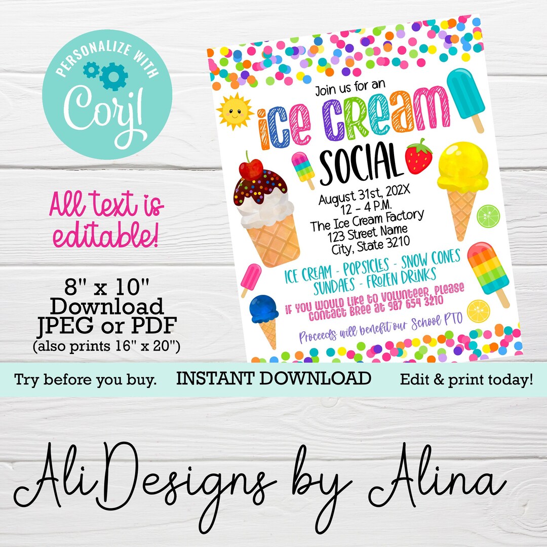 Ice Cream Social Flyer, Ice Pops Fundraiser Flyer School Open House PTA ...