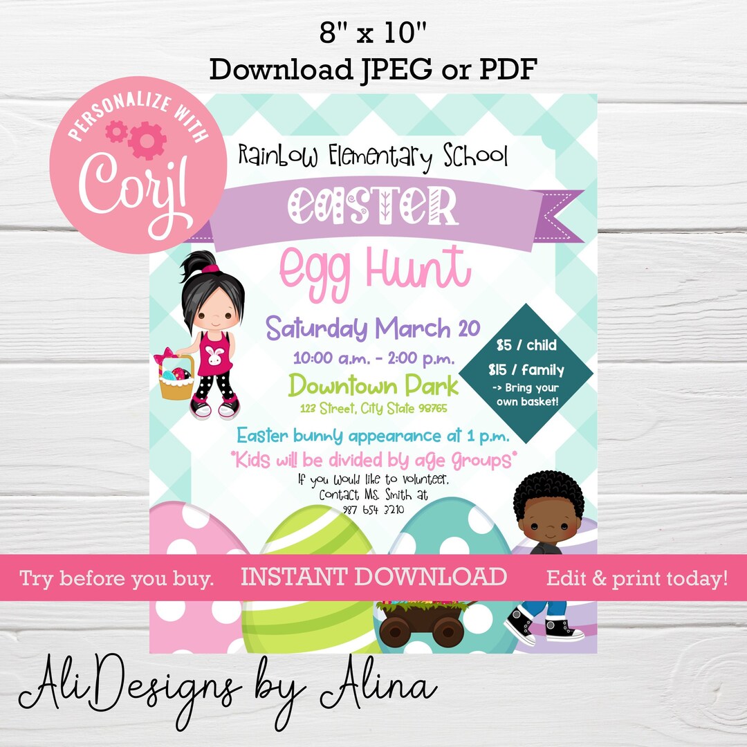 Easter Egg Hunt, EDITABLE Flyer Template, Printable Take Home Flyer PTA ...