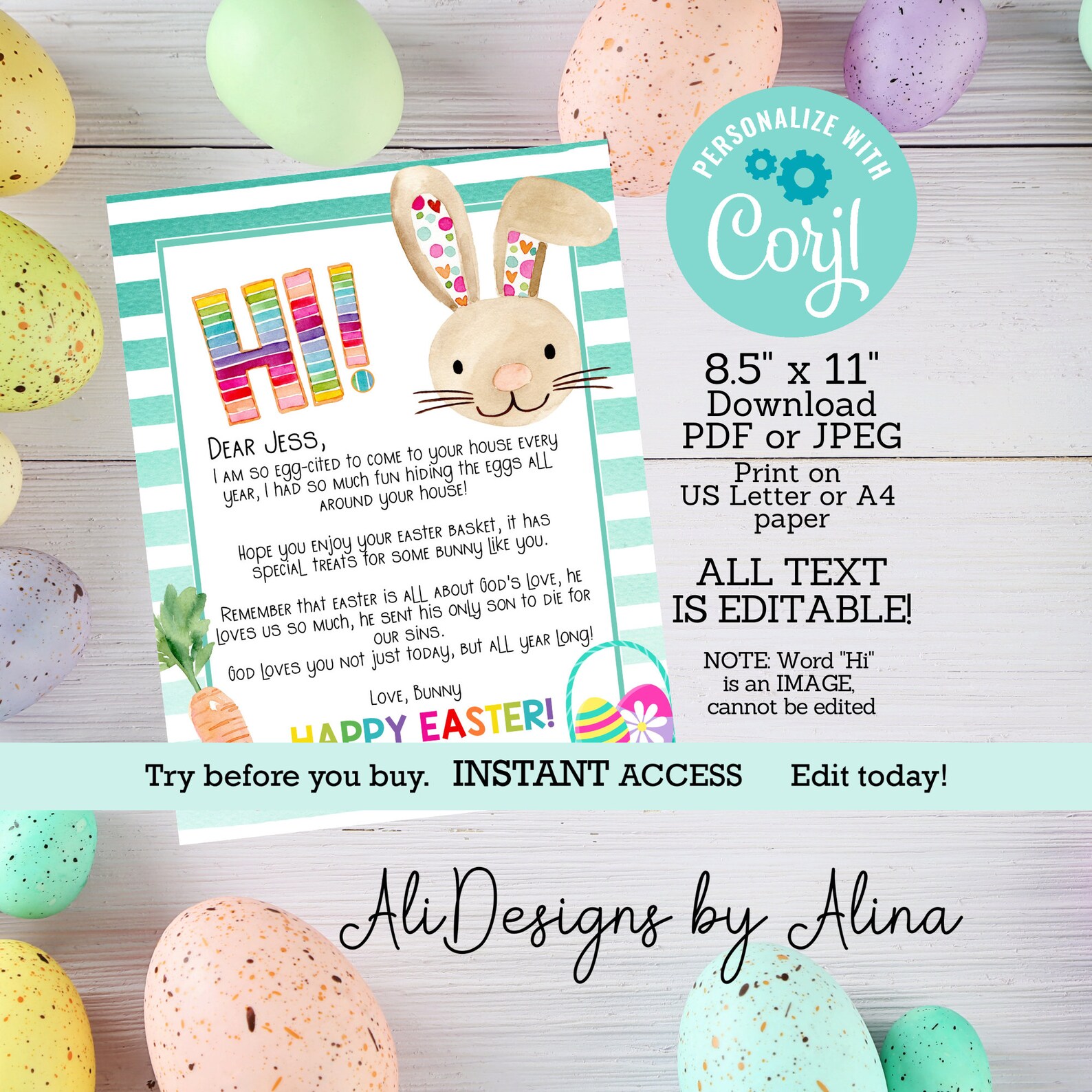 Personalized Letter From Easter Bunny EDITABLE Template Easter Basket ...