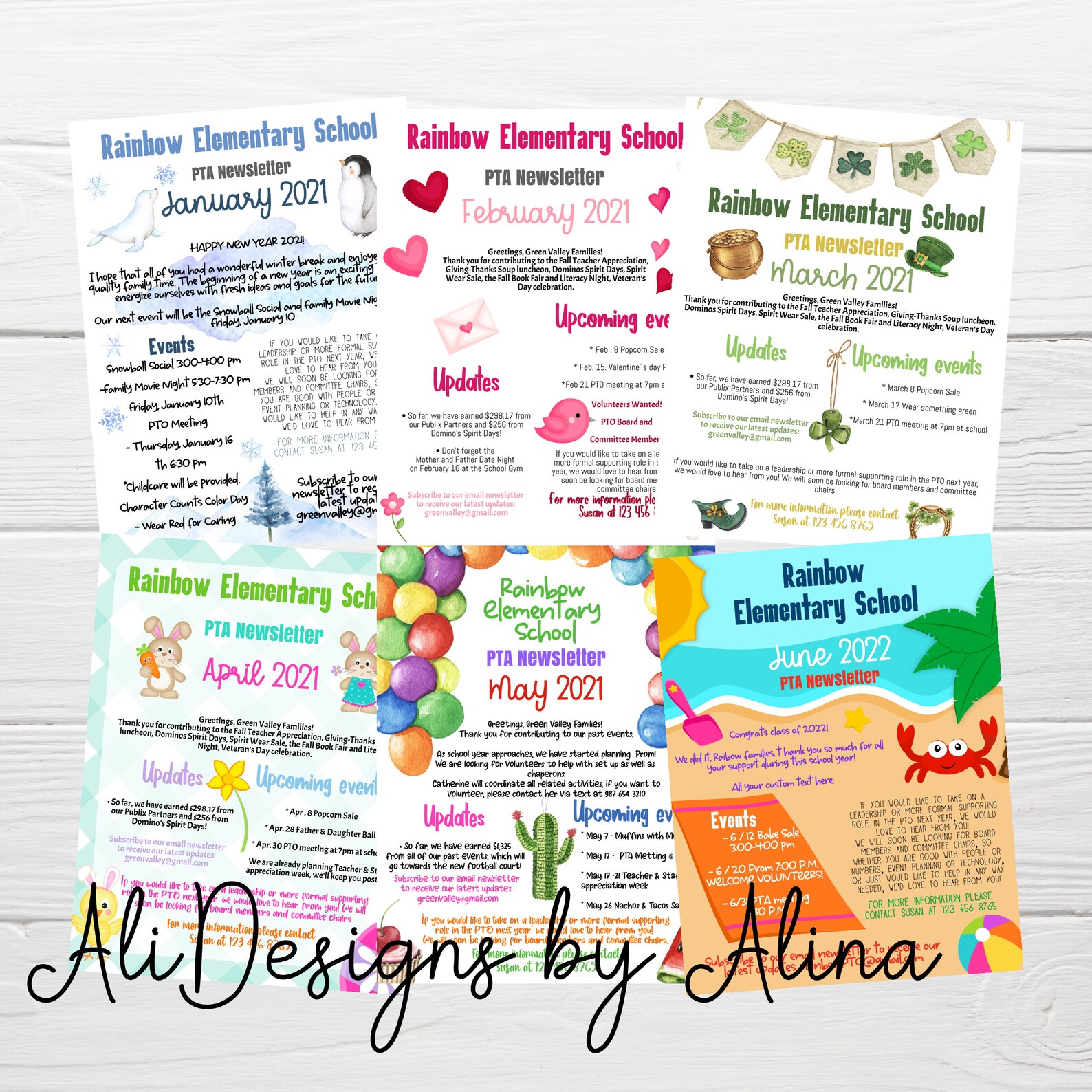Monthly Newsletter EDITABLE Yearly Newsletter Bundle PTA | Etsy
