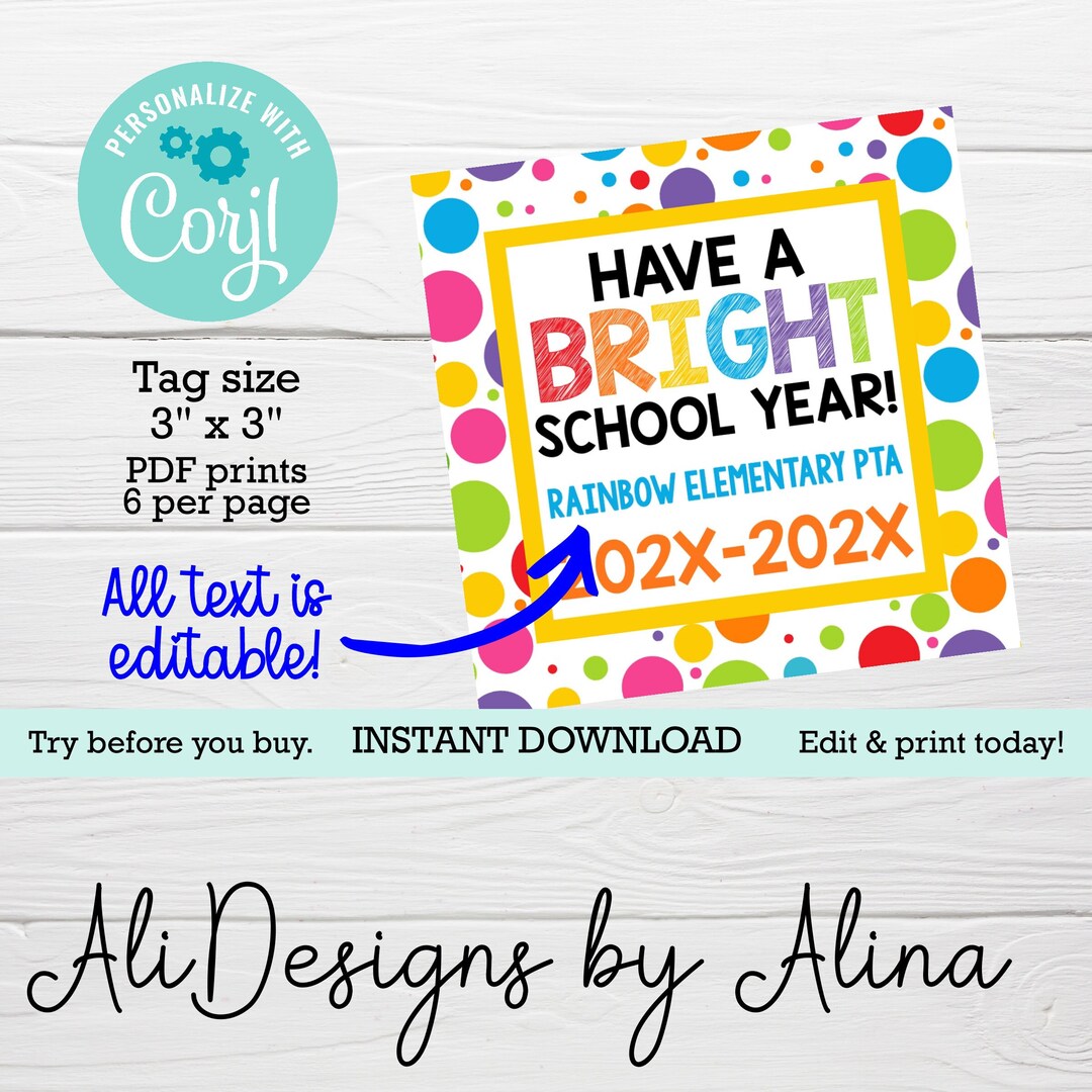 Have a Bright School Year, EDITABLE Favor Tag, Tag for Highlighters ...