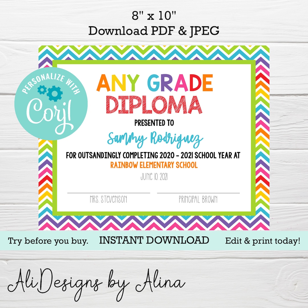 Printable Diploma, EDITABLE Template, Certificate of Achievement ...