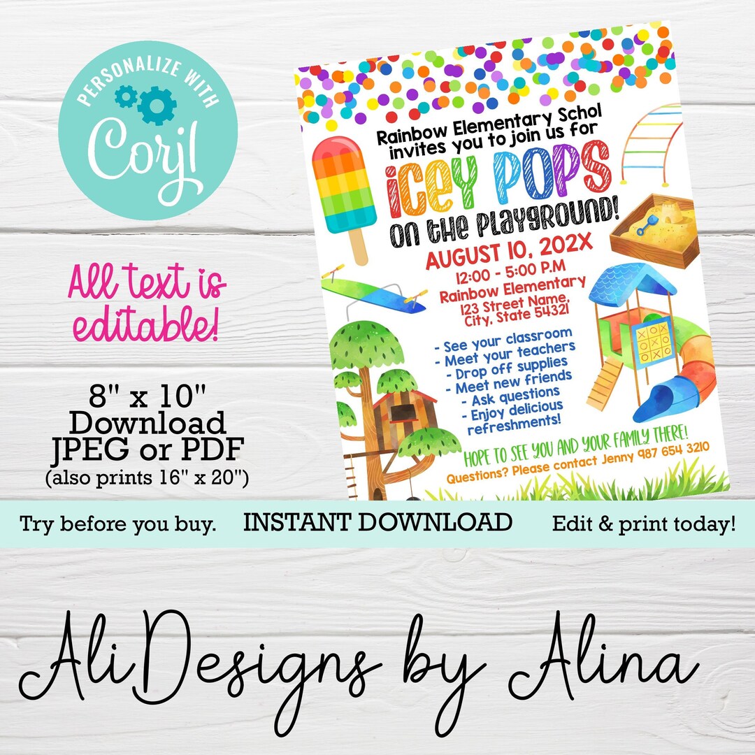 Icey Pops On The Playground Flyer School Open House Meet The Teacher Pta Pto Event Back To