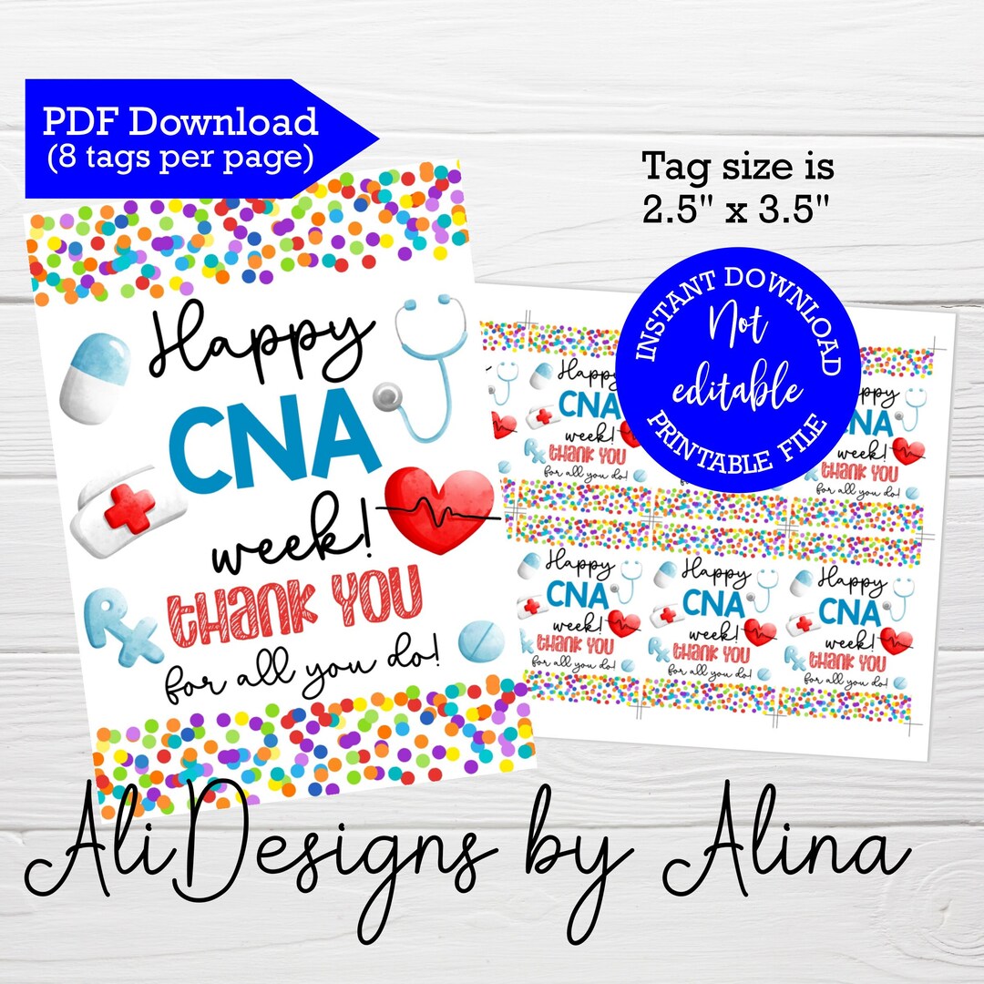 Happy CNA Week Tag, PRINTABLE Favor Tags, Instant Download, Thank You ...