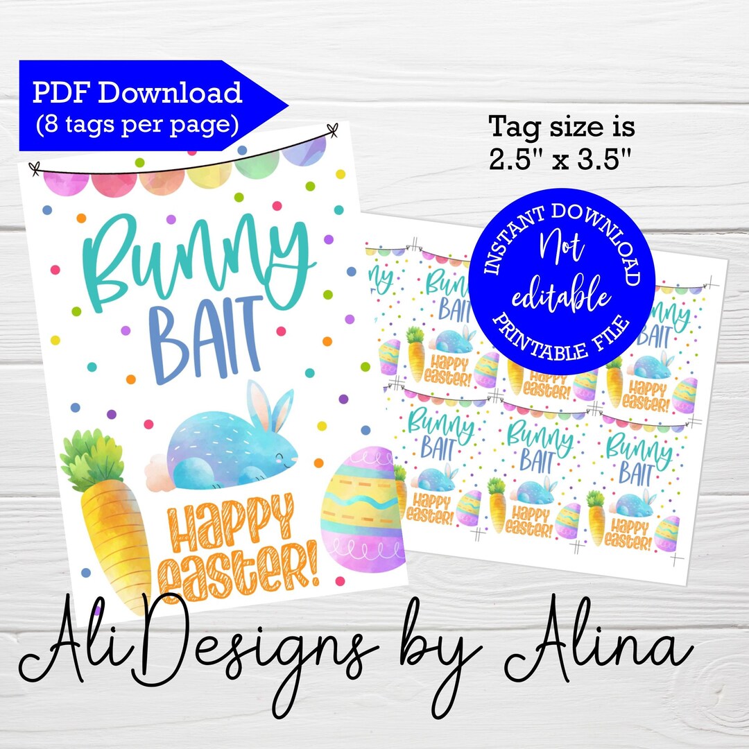 Bunny Bait PRINTABLE Tags Instant Download Happy Easter - Etsy