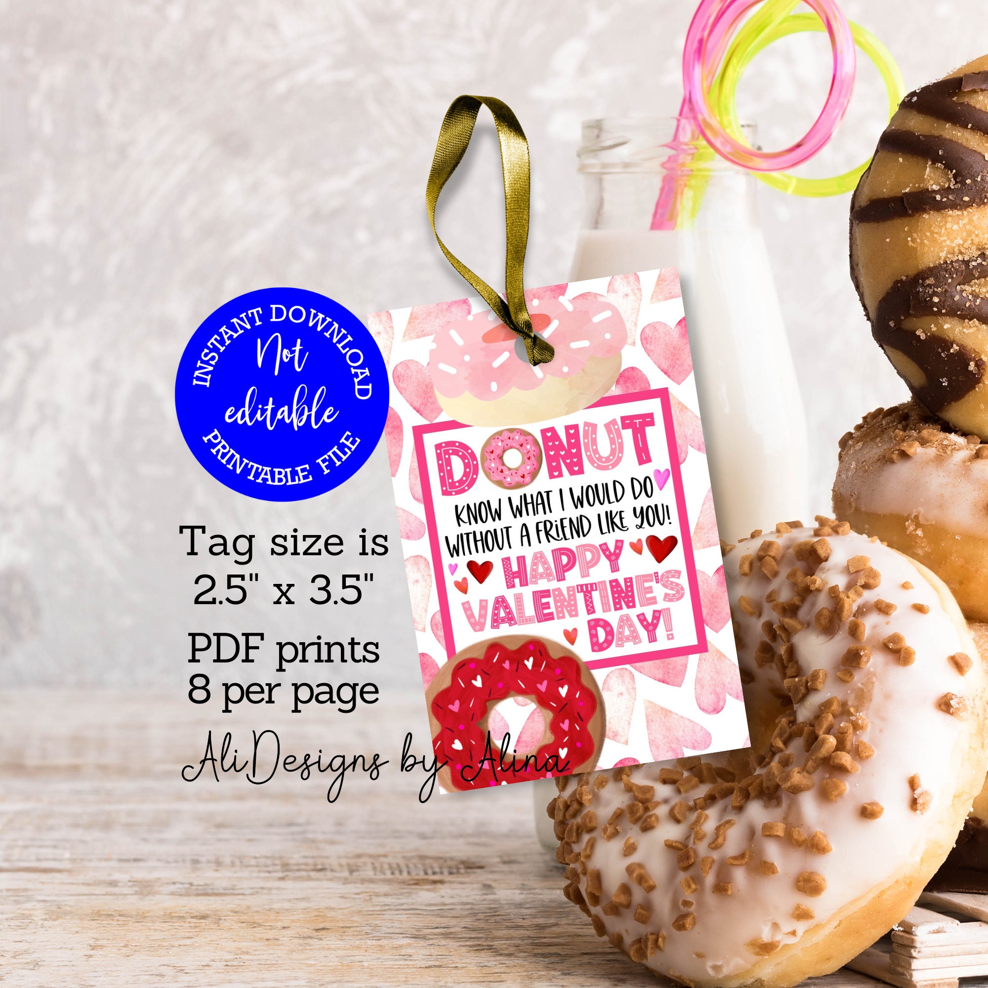 Donut Valentine's Day Favor Tag, Printable Classroom Gift (PDF) - Etsy