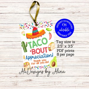 Taco Bout Appreciation, INSTANT Download TAGS, Teacher and Staff ...