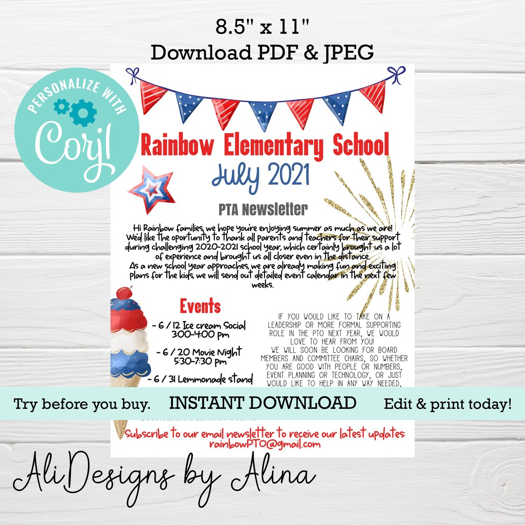 July Newsletter Template, School Event Flyer (digital Download) - Etsy