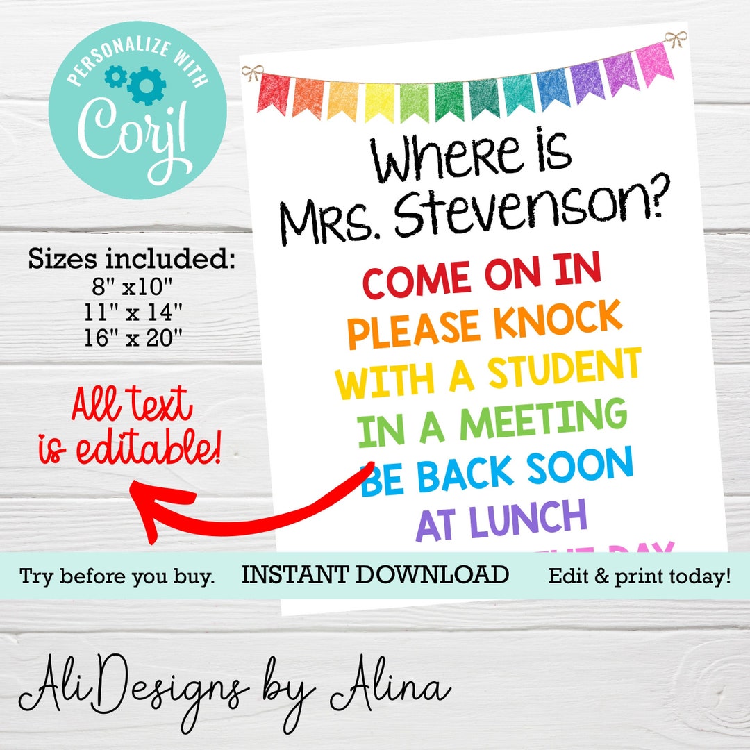 Where is the Teacher Door Sign, EDITABLE Template, Printable Poster ...