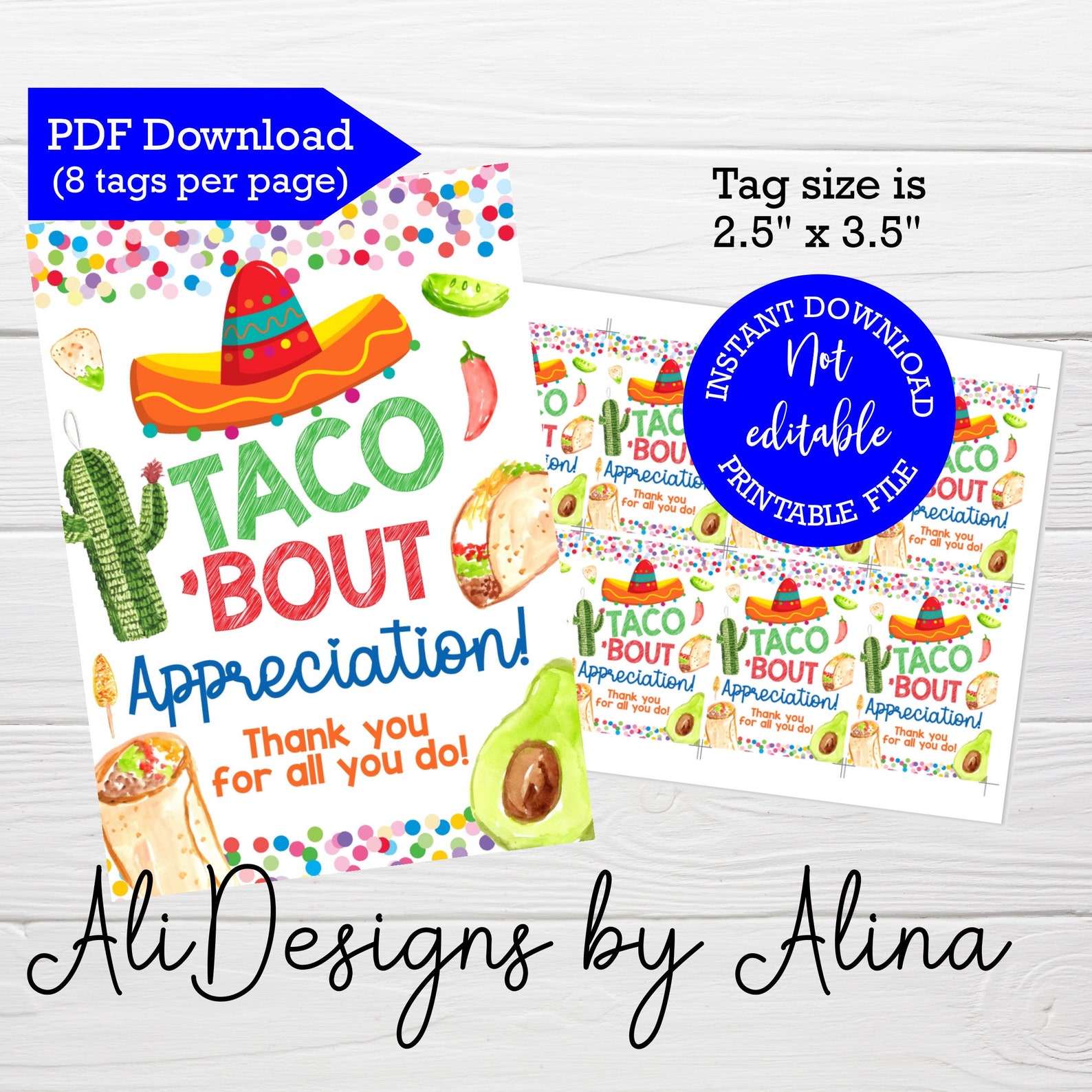 Taco Bout Appreciation INSTANT Download TAGS Teacher and - Etsy