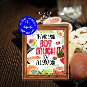 Sushi Bar Printable Sign Appreciation Luncheon, Thank You SOY Much ...