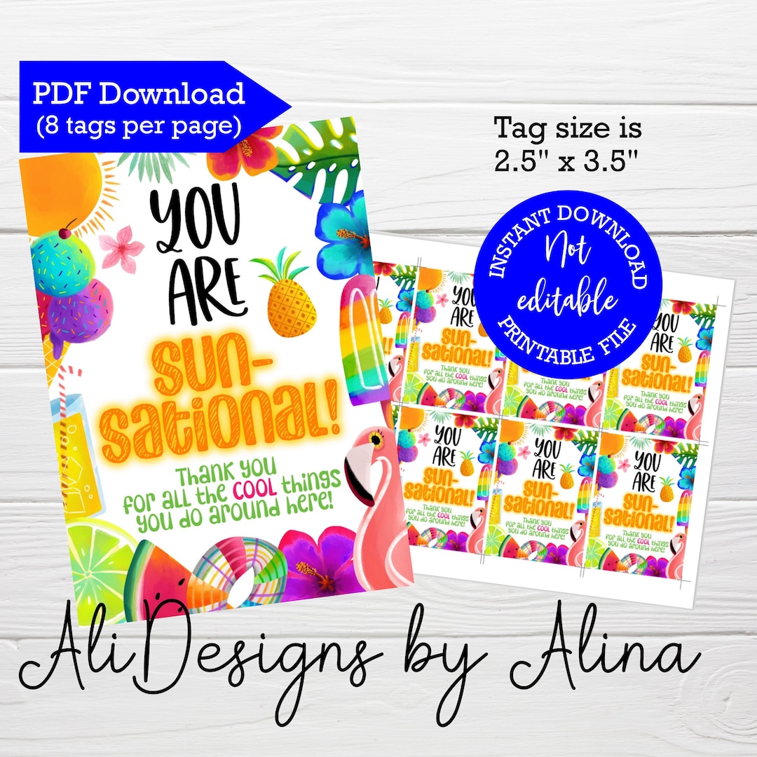 You Are Sunsational PRINTABLE Tags Teacher and Staff - Etsy