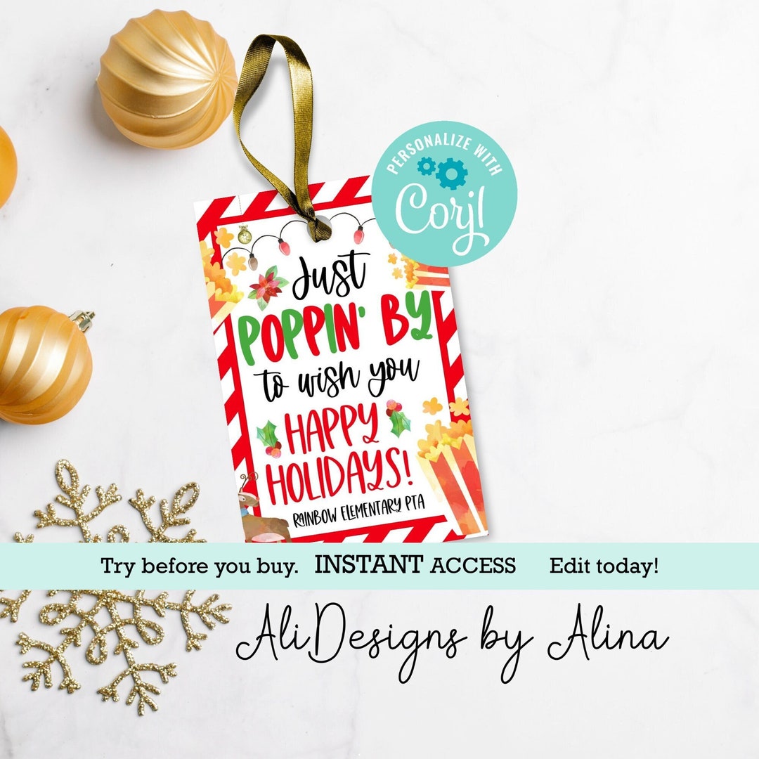 Poppin by to Wish You Happy Holidays Merry Christmas Gift Tag, PTA PTO ...