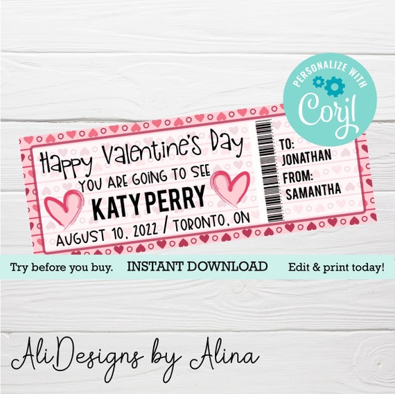 Printable Ticket for Valentine's Day EDITABLE Template | Etsy