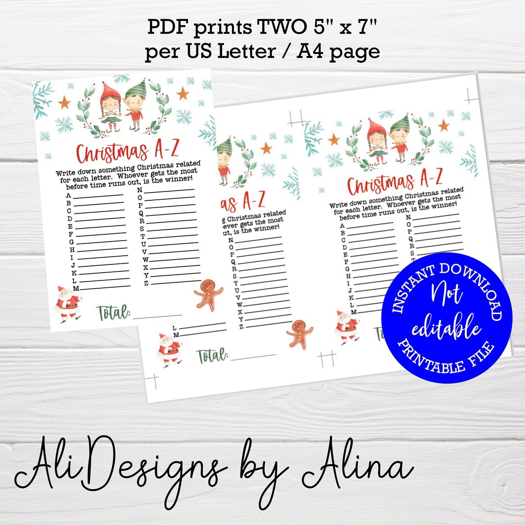 Christmas A-Z Printable Game, INSTANT Download, Holiday Games, Game ...