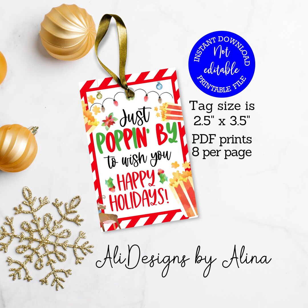 Happy Holidays Tag for Popcorn Poppin by Printable Tags Popcorn Bar ...